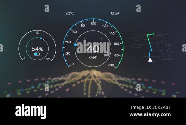 Vehicle accelerating on pedal press to visualize speed change, speedometer needle sweeping ...