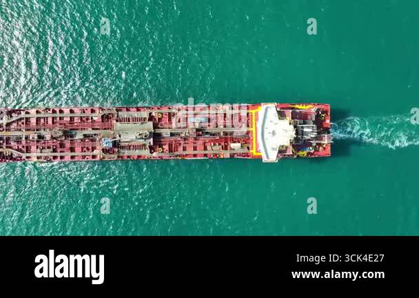 Aerial view of big oil, chemical tanker sails. Tanker ship logistic and ...