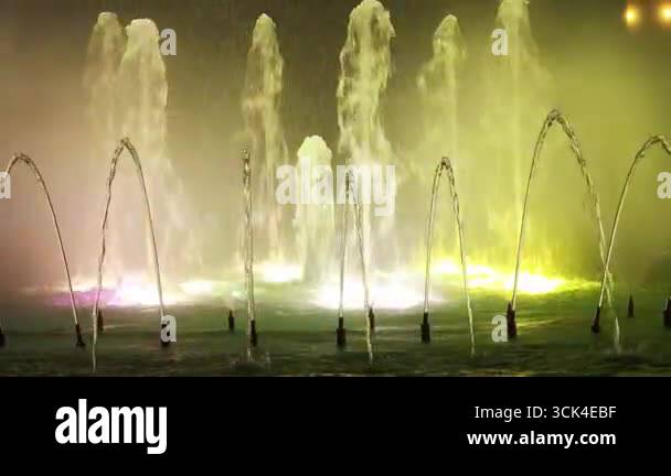 Colorful Water Fountain Show at Night. Stunning Water Display, Urban ...