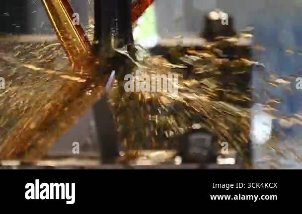 Close up scene the rough cutting process on CNC milling machine with ...