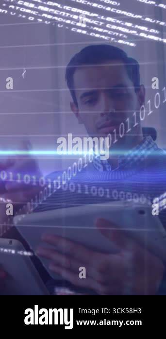 Animation of computer language, trading board, graphs, binary codes ...