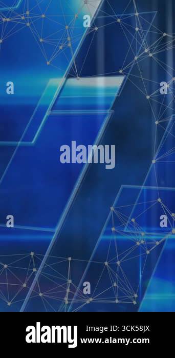 Animation of moving shapes over server room. Global business and ...