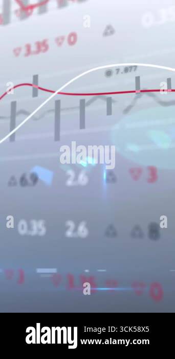 Animation of stock market data processing against spots of light on ...