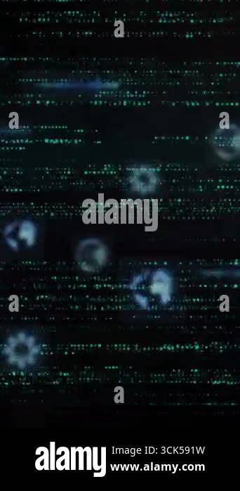Animation of data processing over light spots on black background ...