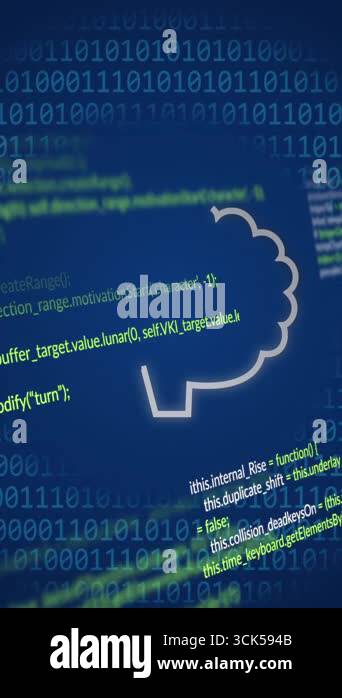 Animation of ai data processing and icons over dark background. Global artificial intelligence ...