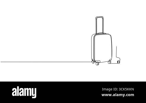 animated continuous single line drawing of two trolley suitcases, line ...