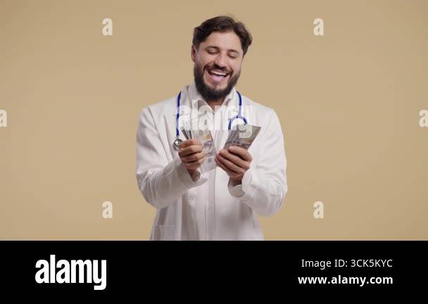 Rich Doctor Man Counting Usd Money. Handsome Medical HealthCare Worker ...