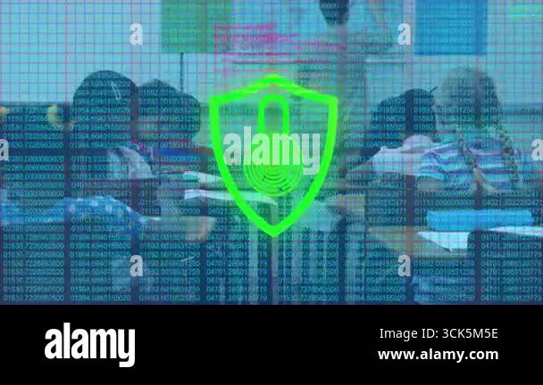 Six students tapping tablets in class, generating grid and pulsing ...