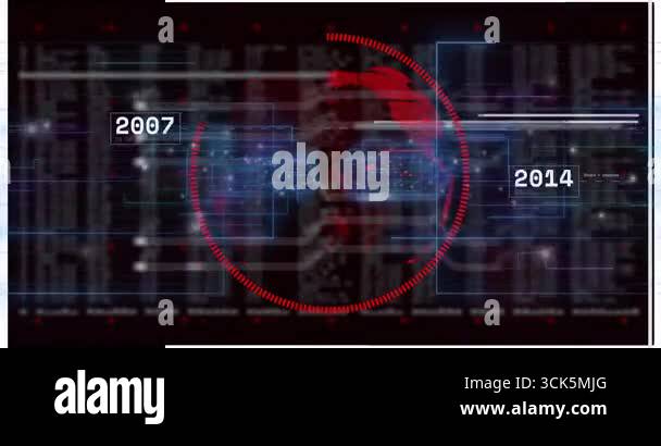 Upon label appearing red globe rotating, updating labels and pulsing reticle visualizing data ...