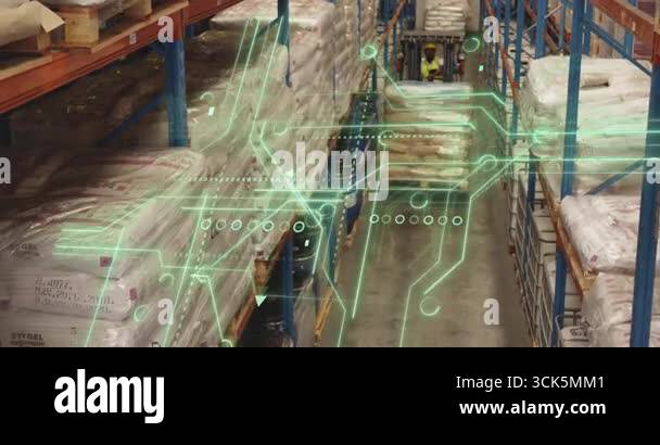 Forklift operator receiving AR guidance in logistics center, optimizing pallet pickup and ...