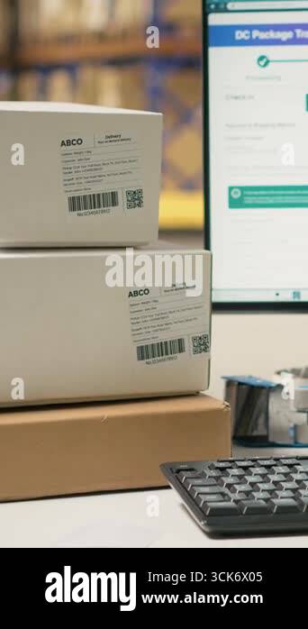 Vertical Video African american man using scanner to process barcode ...