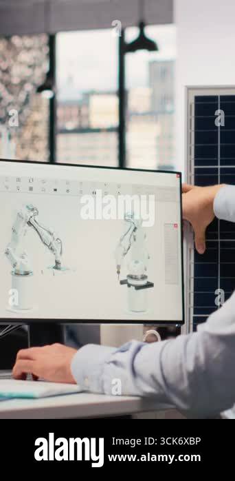 Engineer in office working on solar panel CAD design to develop ...