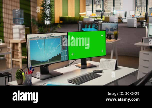Digital modeling tool on green screen mockup computer used for smart ...