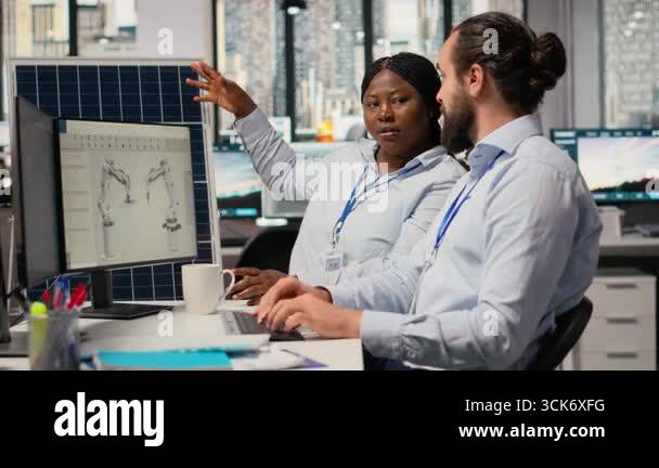 RD department coworkers studying how to produce green energy with solar ...