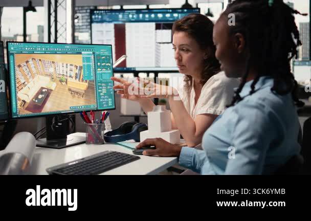 Professional female team working with architectural measurement ...