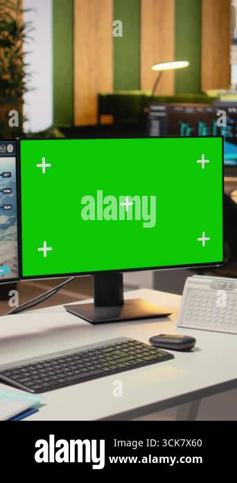 Wind turbine simulation on green screen mockup PC in RD office. CAD ...