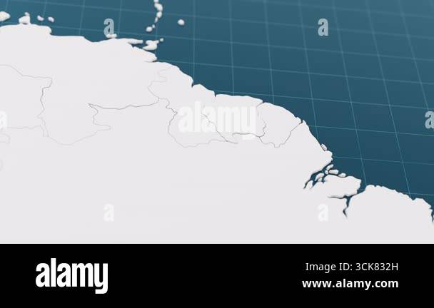 Blue Suriname 3d map with pointer pin surrounded with other countries ...