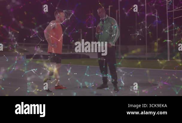 Sports coach pointing to court asking question athlete nodding tapping ...