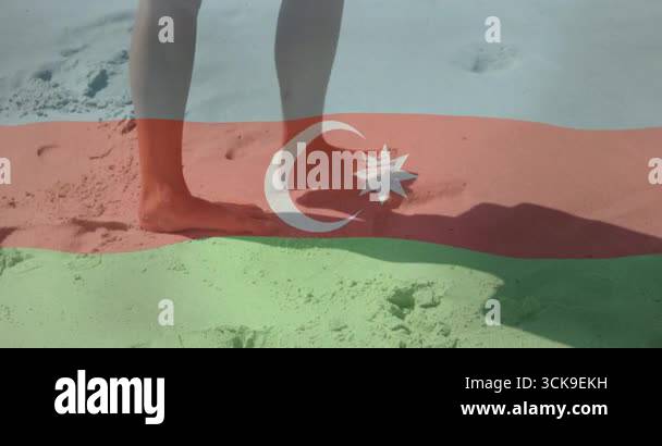 Flag overlay appearing prompts animated legs stepping along shore ...