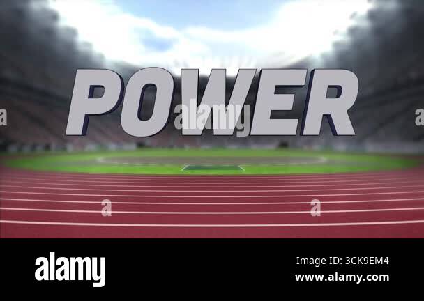 Appearing at opening, 3D POWER letters fixed over stadium track with ...