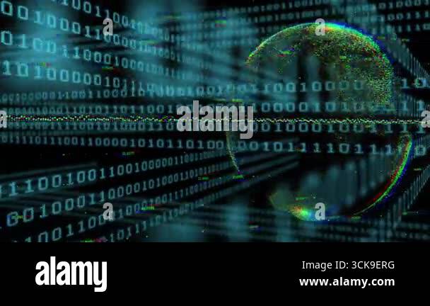 Binary streams converging causing color clusters merging into rotating ...