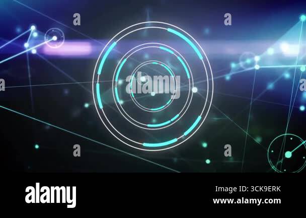 Scanning pulse activating concentric HUD rings pulsing and rotating turquoise bars visualizing ...