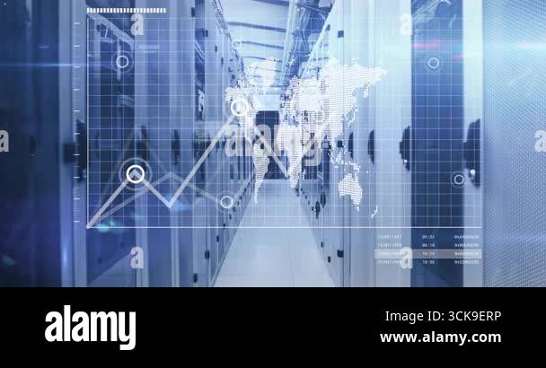 Grid overlay appearing server aisle starting data overlay animating map ...