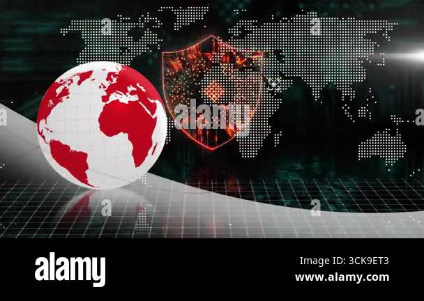 3D globe entering left and rotating while dotted map emerging and ...