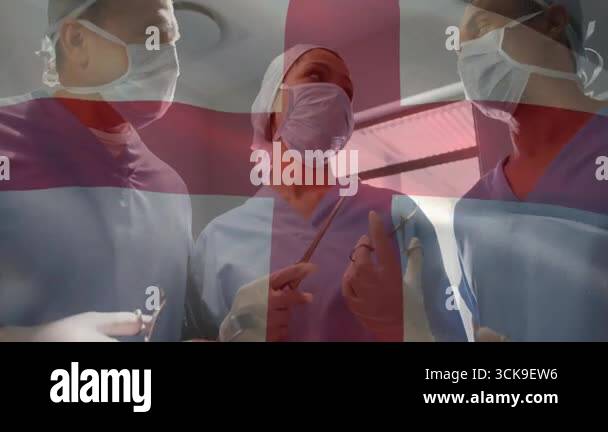 Woman gripping clamp initiating medical consult with team adjusting ...