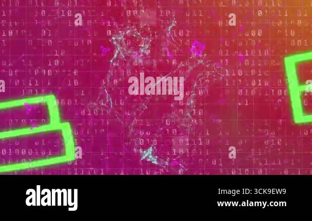 Scrolling binary digits forming cyan particles, scanning neon bars, assembling green BYTE text ...