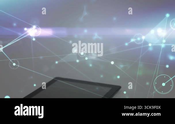 Nodes pulsing initiating tablet sliding into view and smartphone ...