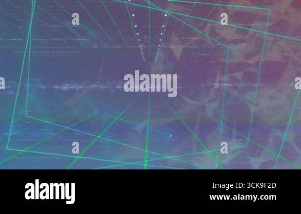 Opening wireframe grid shifting in cyber corridor, with glitch bar ...