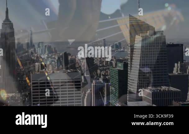 Music merging musician playing guitar with overlay syncing NYC skyline ...