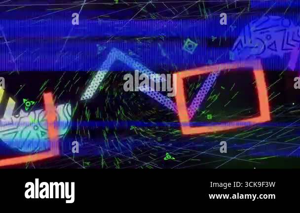 Abstract grid visuals evolving in void, with markers converging, circle ...