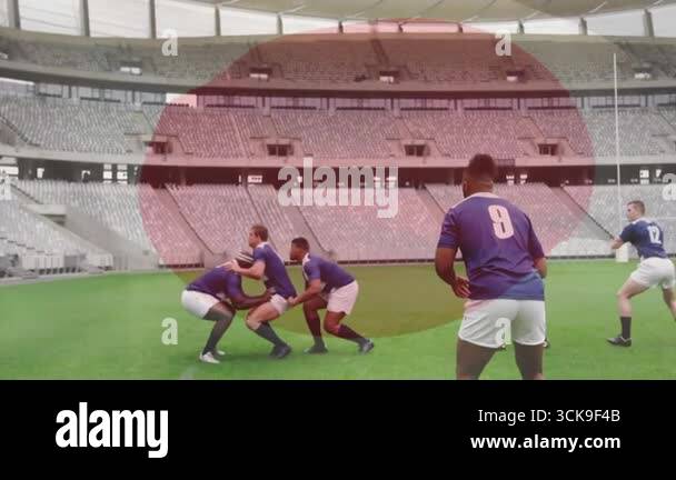 Rugby team lifting jumper in line-out after ball thrown in, catching ...