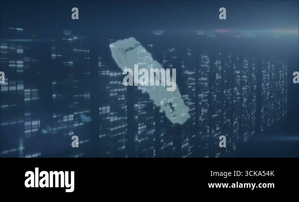 Flickering data columns merging into cloud then forming glowing two ...