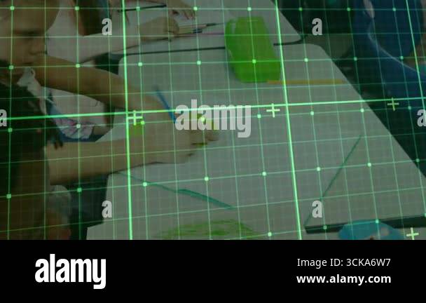 Children placing paper and choosing pencils in class boy tracing shapes ...