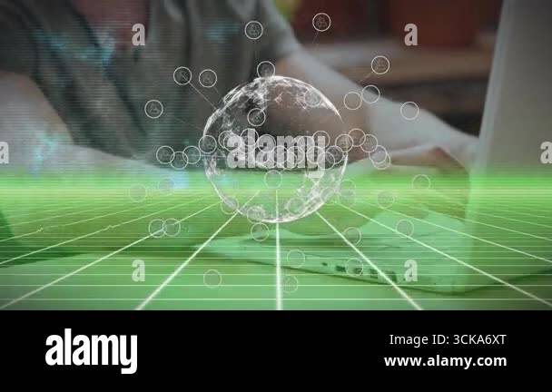 Developer typing laptop keyboard starting visualization showing ...