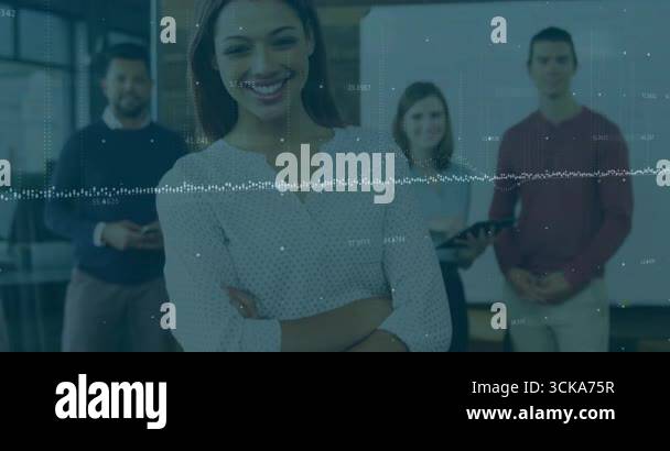 Man holding smartphone sending data and activating waveform behind ...