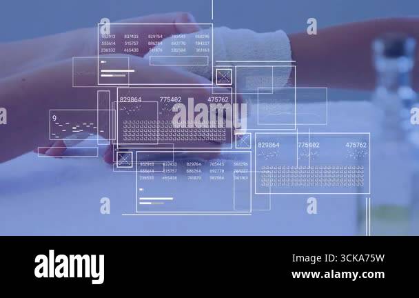 Caregiver adjusting bandage on child wrist in clinic, activating AR ...