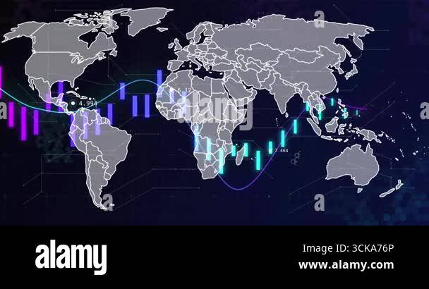 On animation start bars and line rising, falling and tracing across map ...
