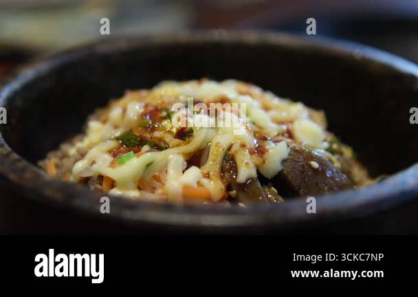 Fried rice with fresh pork and pepper sauce, traditional food in korea ...