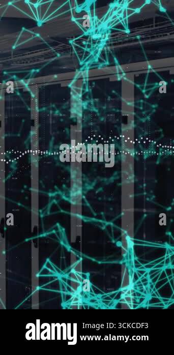 Animation of network of connections data processing over computer ...