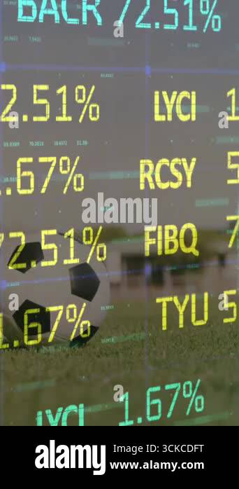 Animation of financial data processing over caucasian football player ...