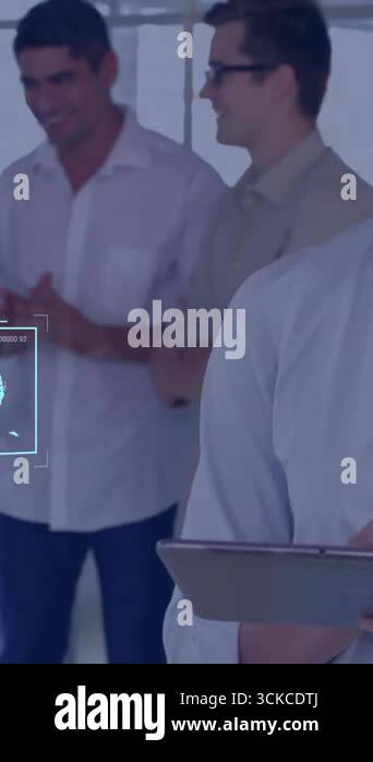 Animation of biometric photos and data over diverse businesspeople in ...