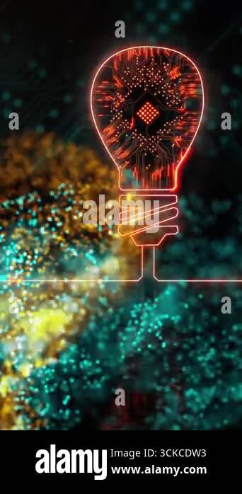 Animation of light spots over light bulb icon with computer circuit ...