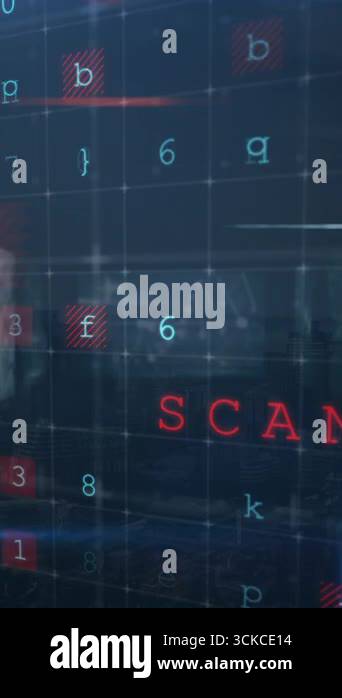 Animation of cyber attack warning over data processing. global technology and data processing ...