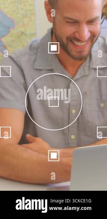 Animation of focus over diverse pupils and male teacher learning at ...