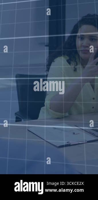 Animation of financial data processing over businessman working in ...