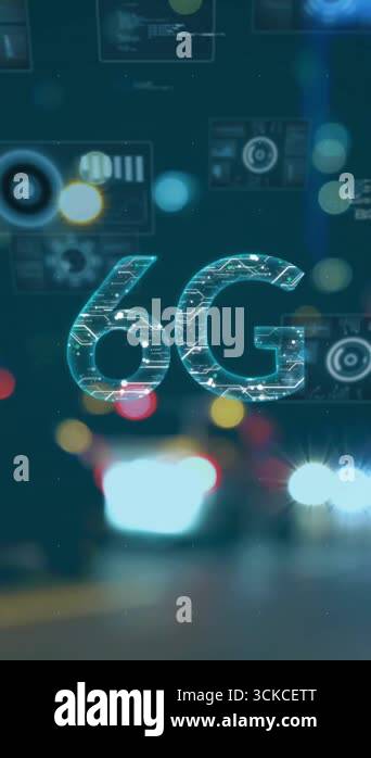 Animation of 6g text, data processing and scopes scanning on screens ...